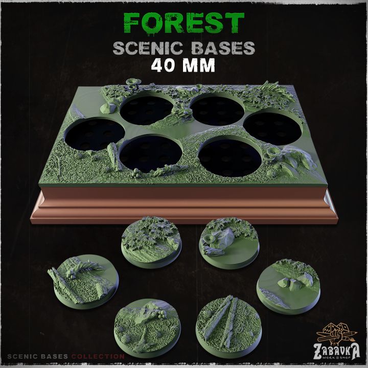 3D Printable Forest - Scenic Bases (40mm Bases) by Zabavka Workshop